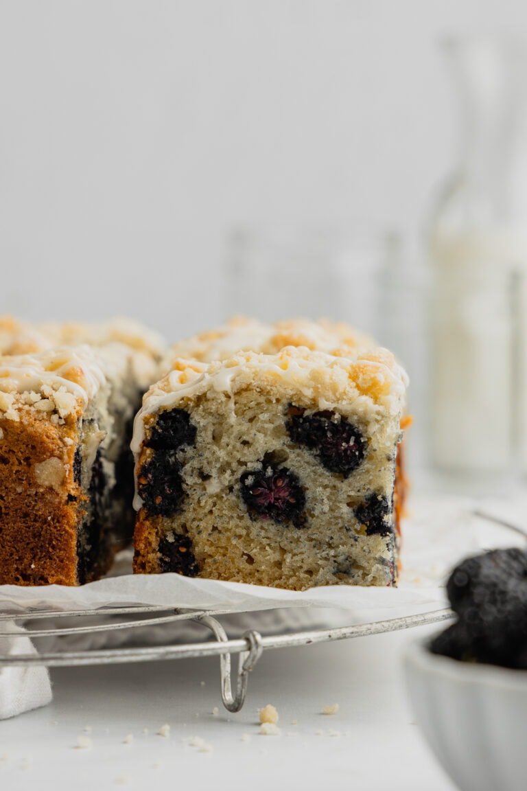 Mulberry Crumb Cake with Vanilla Glaze - Midwest Nice