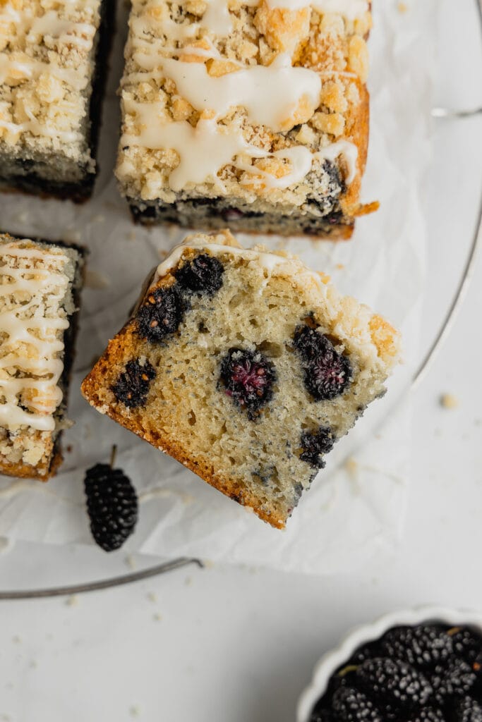 Mulberry Crumb Cake with Vanilla Glaze - Midwest Nice
