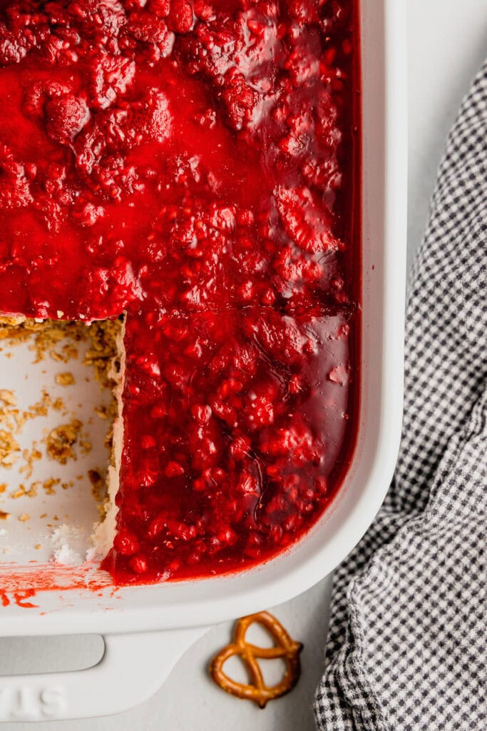 Raspberry Jello Pretzel Salad (using fresh or frozen berries) - Midwest ...