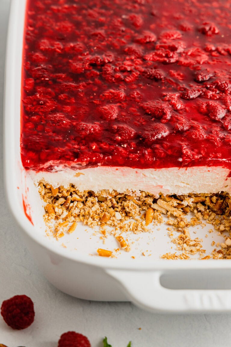 Raspberry Jello Pretzel Salad (using fresh or frozen berries) - Midwest ...