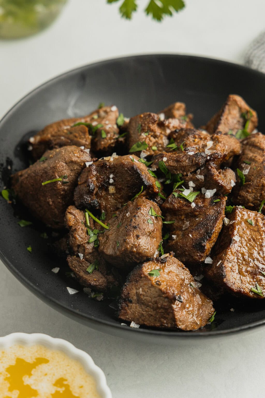 Air Fryer Venison Steak Bites with Garlicky Butter - Midwest Nice