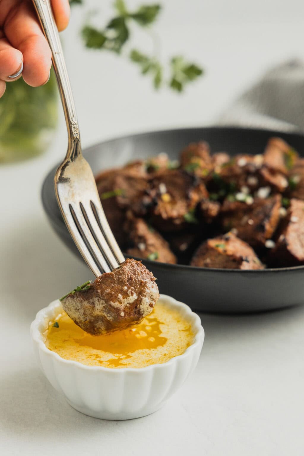 Air Fryer Venison Steak Bites with Garlicky Butter - Midwest Nice
